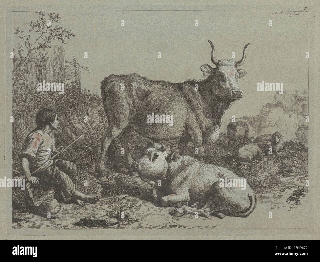 Seated Shepherd with a Bull and Bullock, 1763 Stock Photo - Alamy