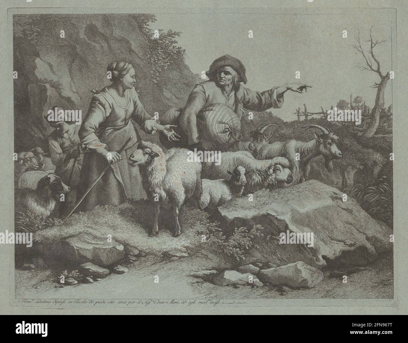Peasant Man with a Sack and Two Shepherdesses, after 1765 Stock Photo ...