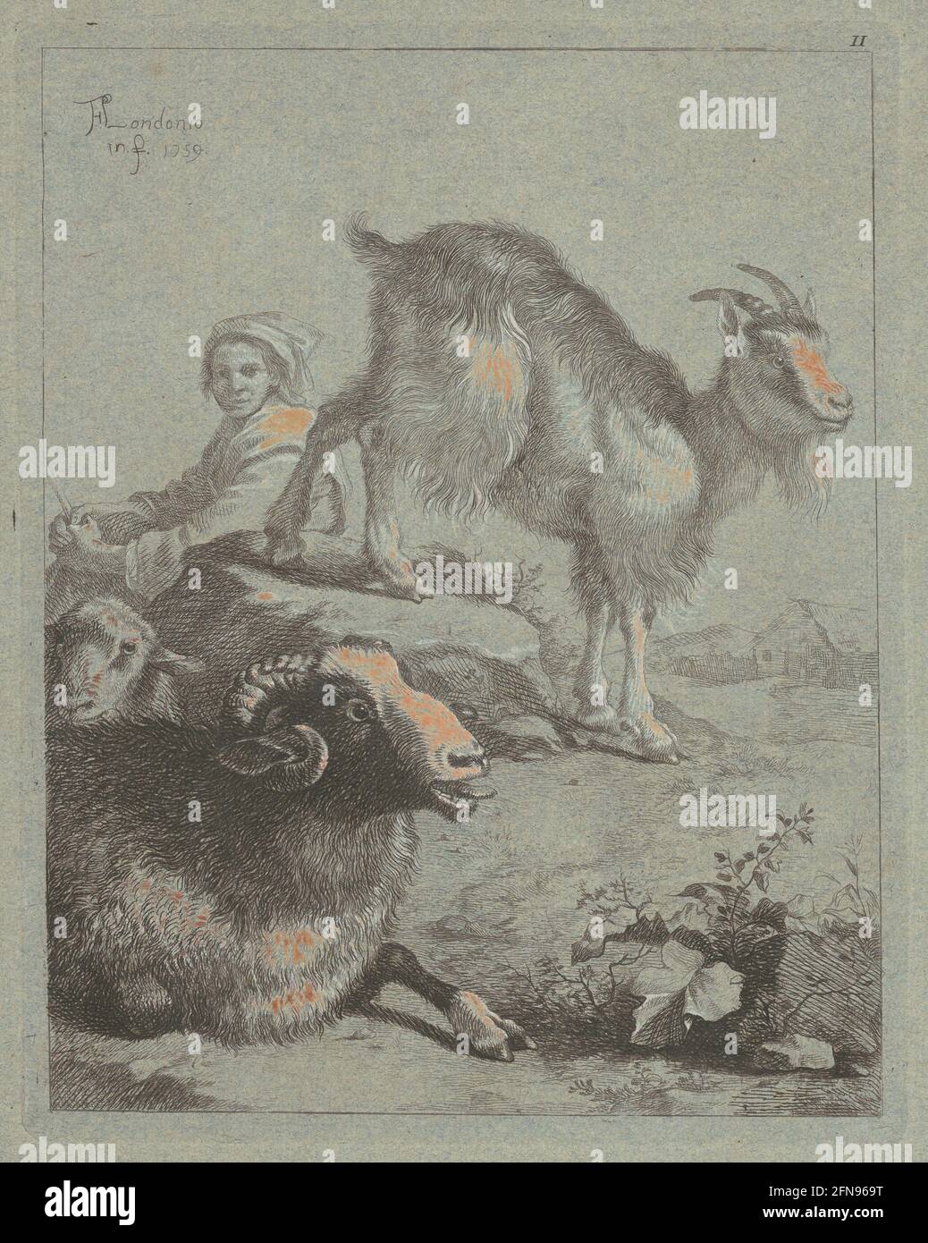 Seated Shepherdess, a Ram, a Sheep and a Goat, 1759 Stock Photo - Alamy