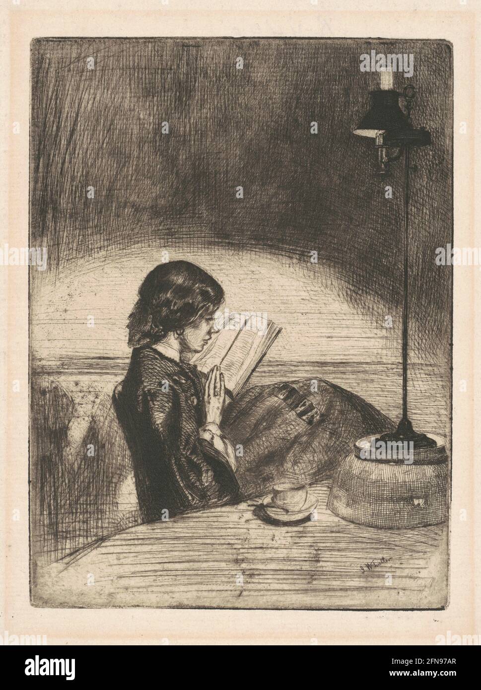 Reading by Lamplight, 1859 Stock Photo - Alamy