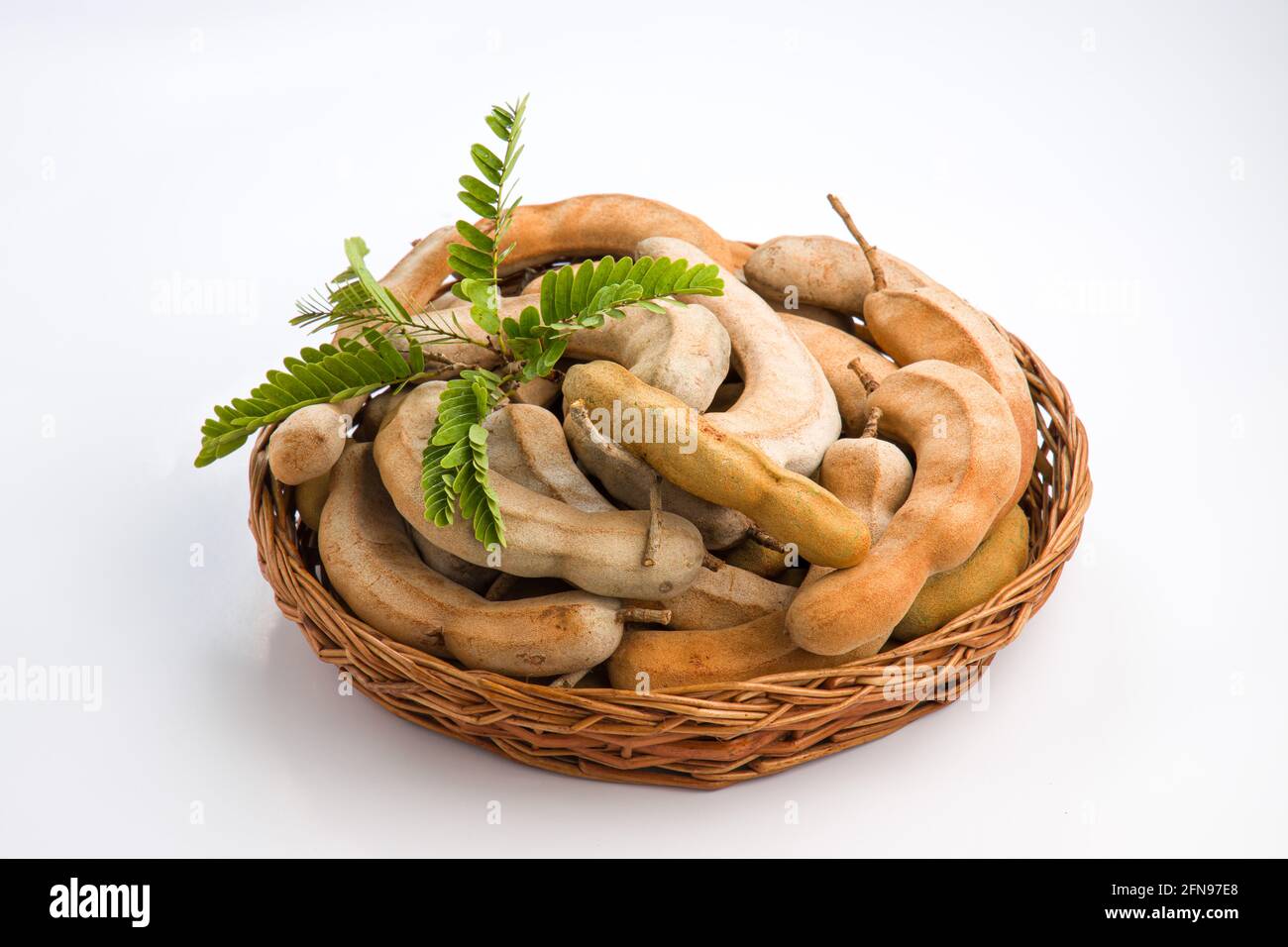 Tamarind bean like pods filled with seeds surrounded by a fibrous pulp ...