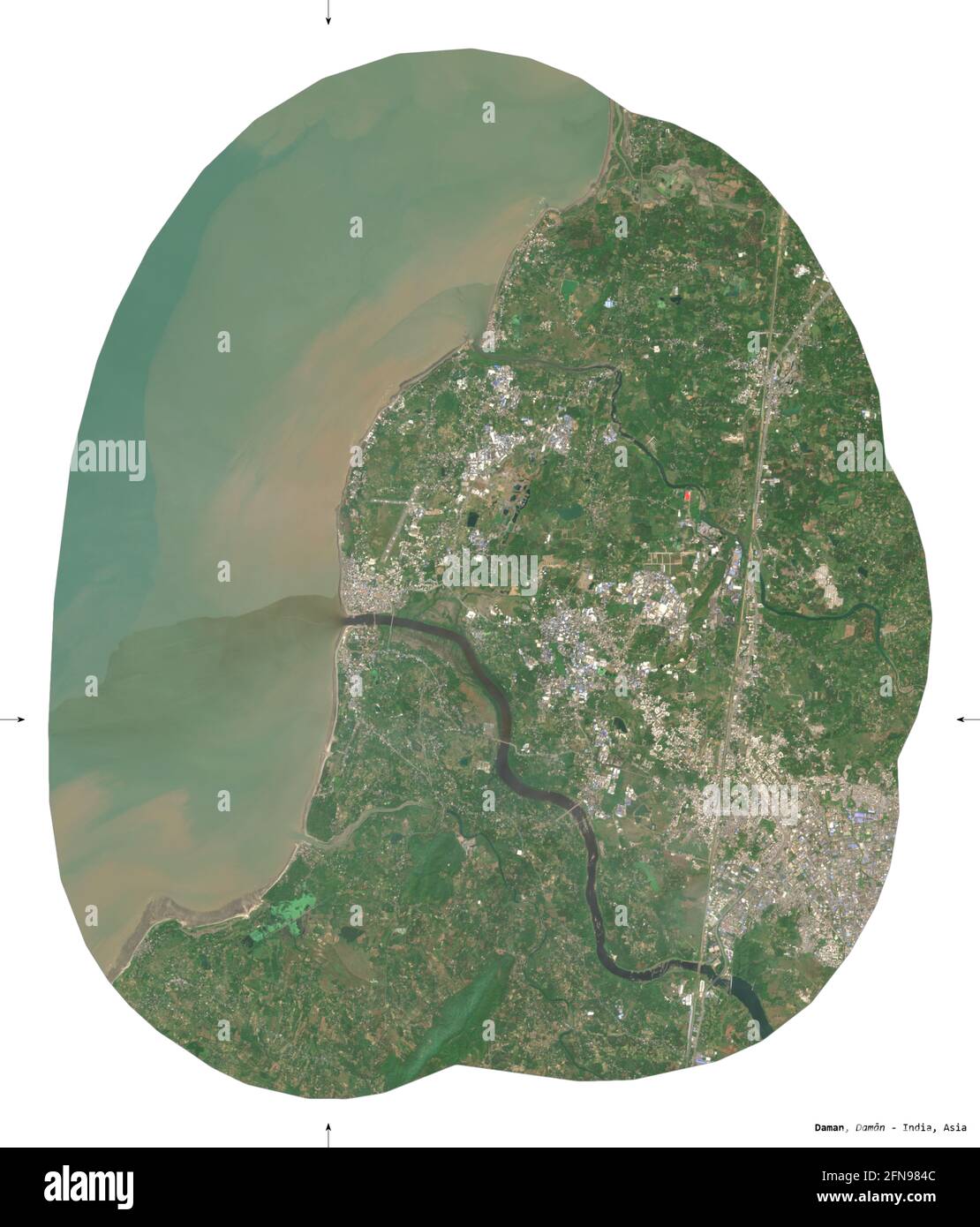 Daman, union territory of India. Sentinel-2 satellite imagery. Shape ...