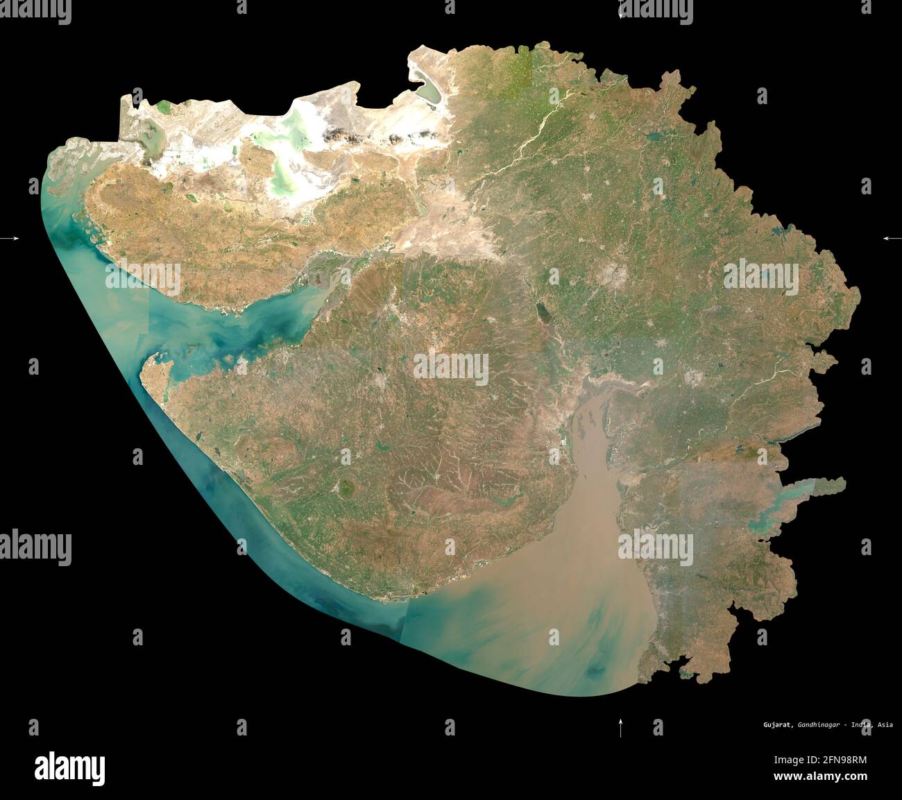 Gujarat, state of India. Sentinel-2 satellite imagery. Shape isolated ...