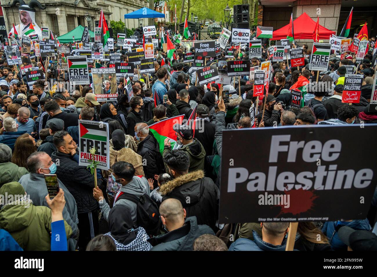London, UK. 15th May, 2021. Outside the Israeli embassy for speeches ...