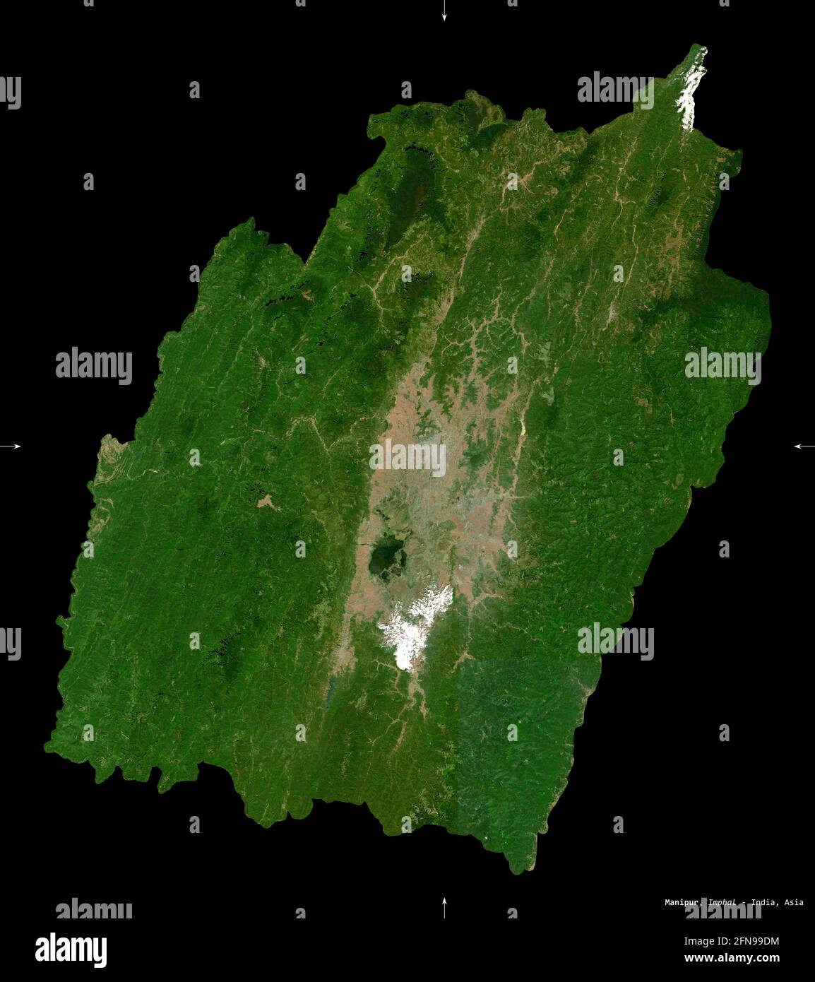 Manipur, state of India. Sentinel-2 satellite imagery. Shape isolated ...