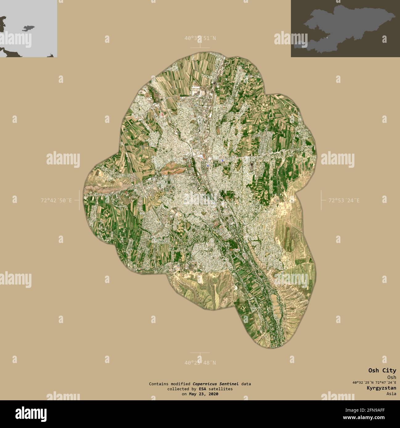 Osh City, city of Kyrgyzstan. Sentinel-2 satellite imagery. Shape ...