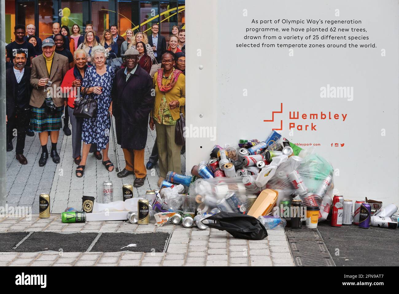 Empty beer cans left on Wembley Way before the Emirates FA Cup Final at ...