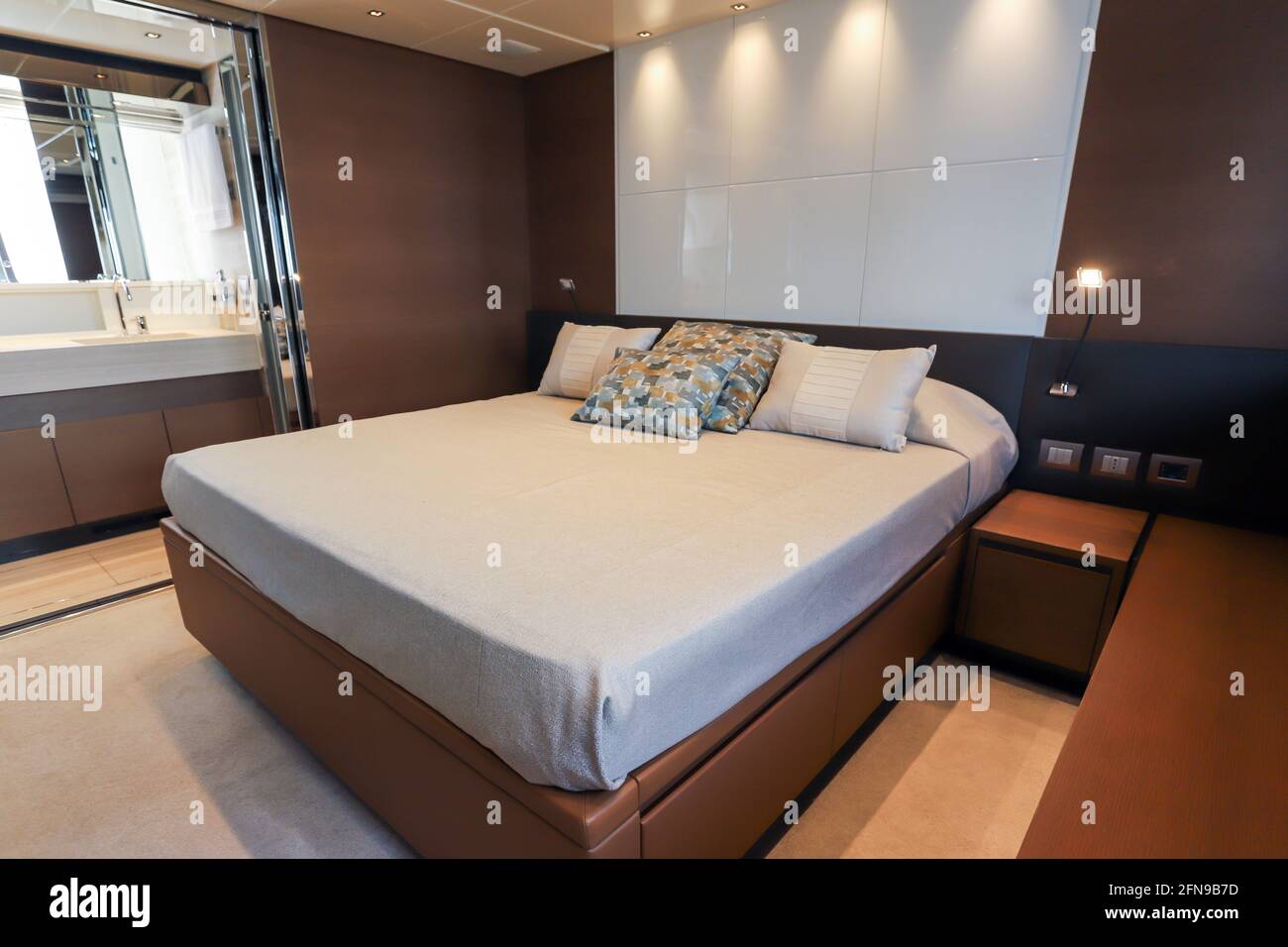 Interior of a boat in the marina Stock Photo - Alamy