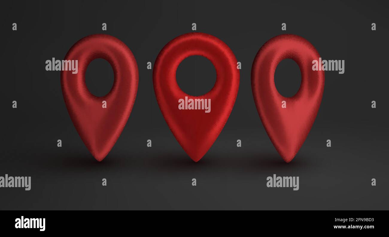 Red map pointer isolated on black background. Find address, location ...