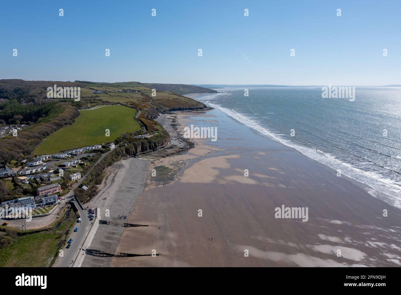 View of Amroth Beach on the Pembrokeshire coast in winter with very few ...