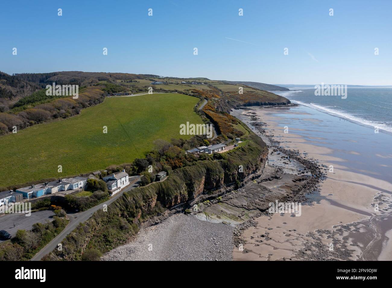 View of Amroth Beach on the Pembrokeshire coast in winter with very few ...