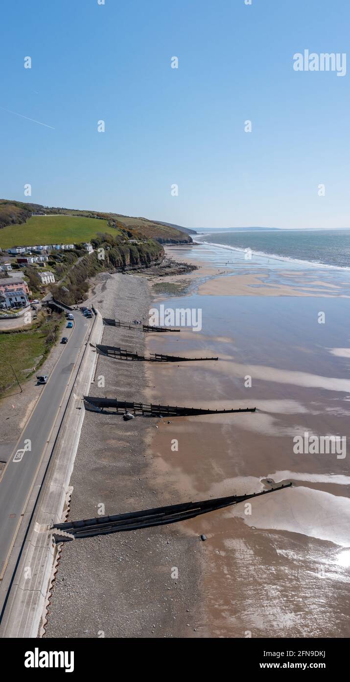 View of Amroth Beach on the Pembrokeshire coast in winter with very few ...