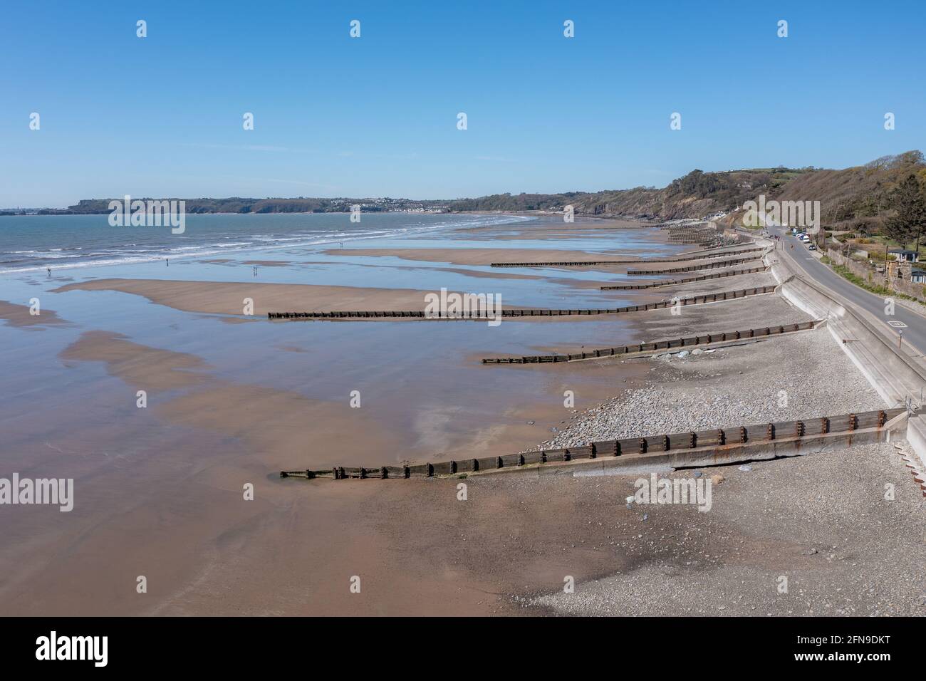 View of Amroth Beach on the Pembrokeshire coast in winter with very few ...