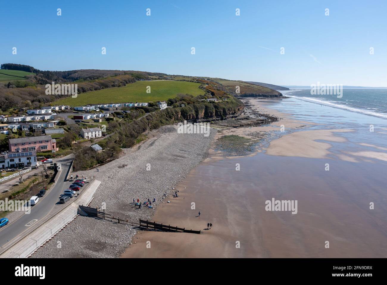 View of Amroth Beach on the Pembrokeshire coast in winter with very few ...