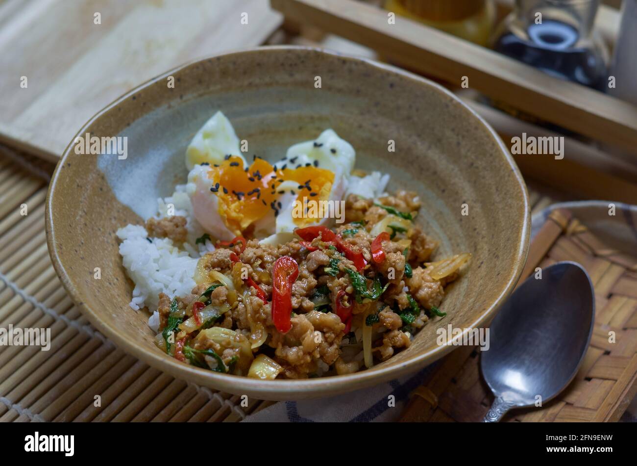 Rice fried pork egg thai hi-res stock photography and images - Alamy
