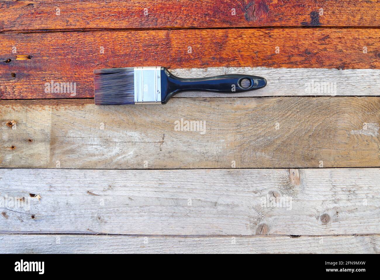 Rustic Wood Surface Restoration Coating With Paintbrush Stock Photo - Alamy