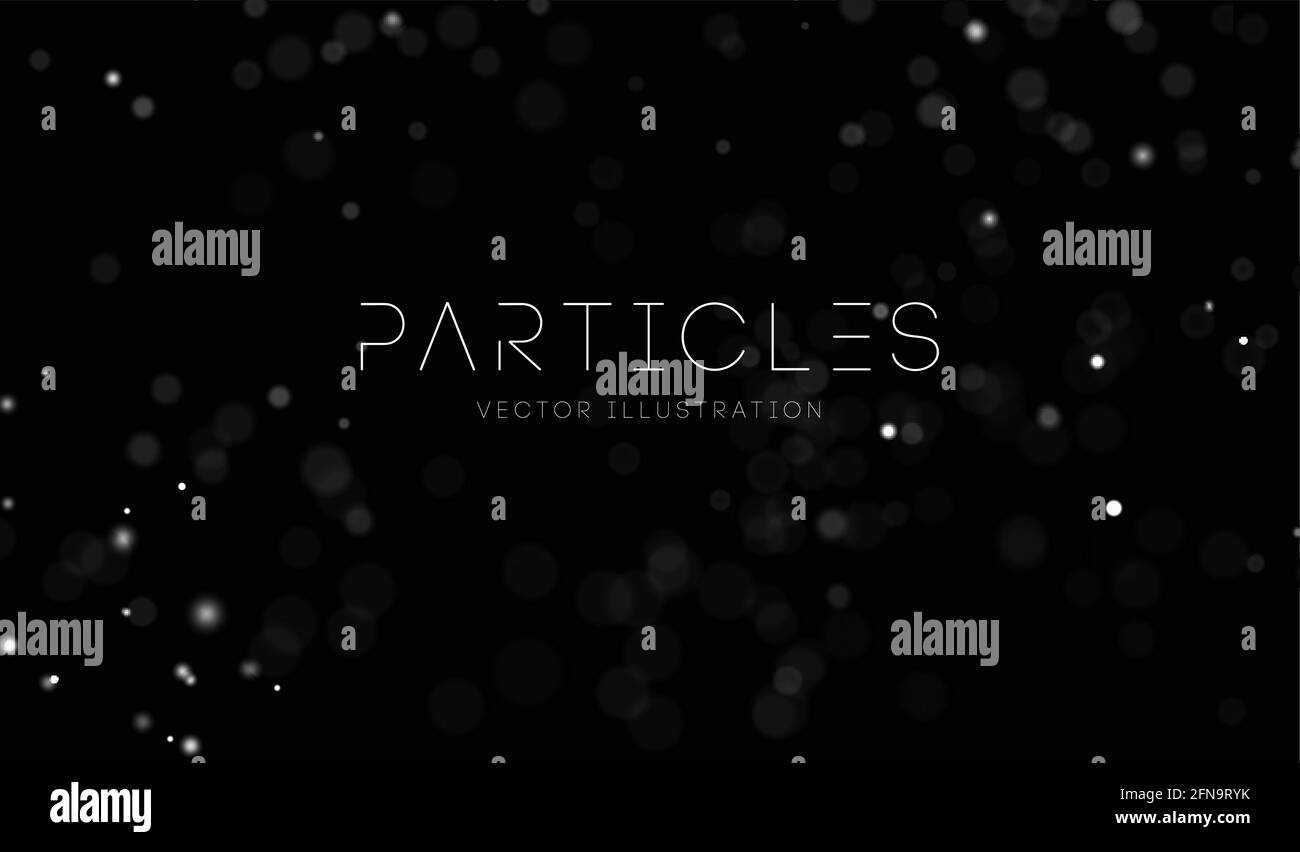 White particles on black background. White data bokeh dust abstract ...