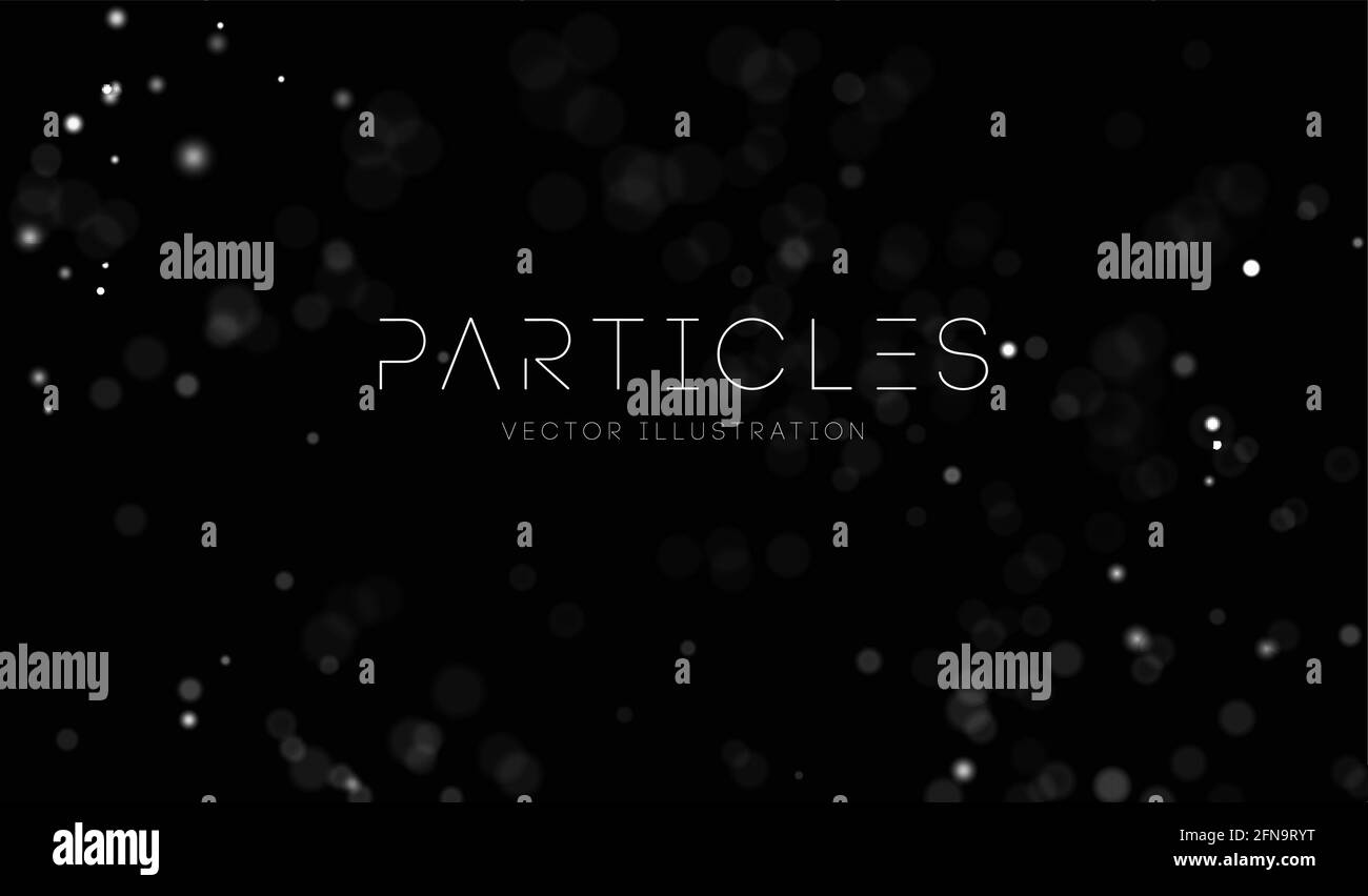 White particles on black background. White data bokeh dust abstract ...