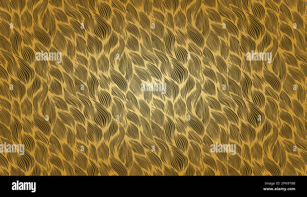Gold wavy seamless vector pattern. Doodle hand drawn pattern seamless ...