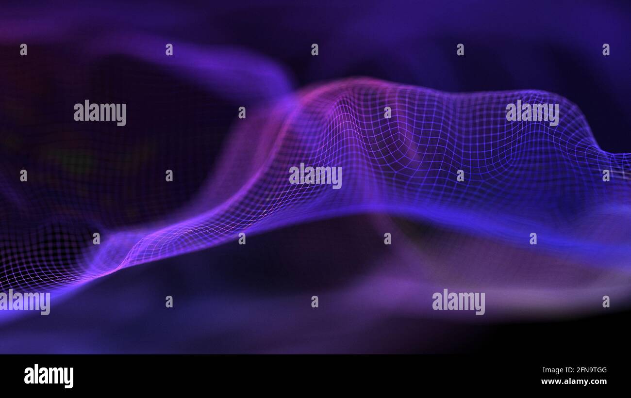 Big data neon background perspective. Tech background purple. Network ...