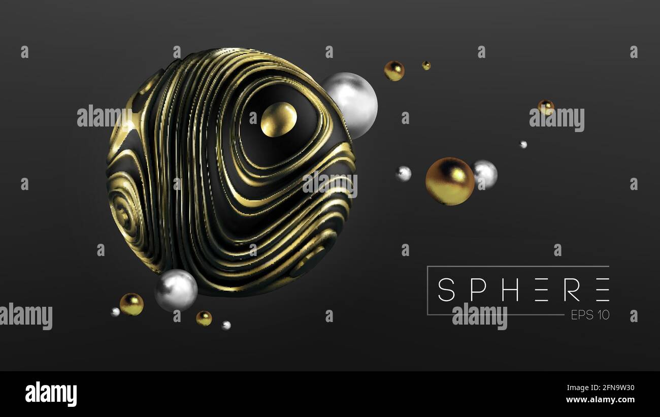 Modern 3d graphic concept. 3d sphere gold on black background for web ...