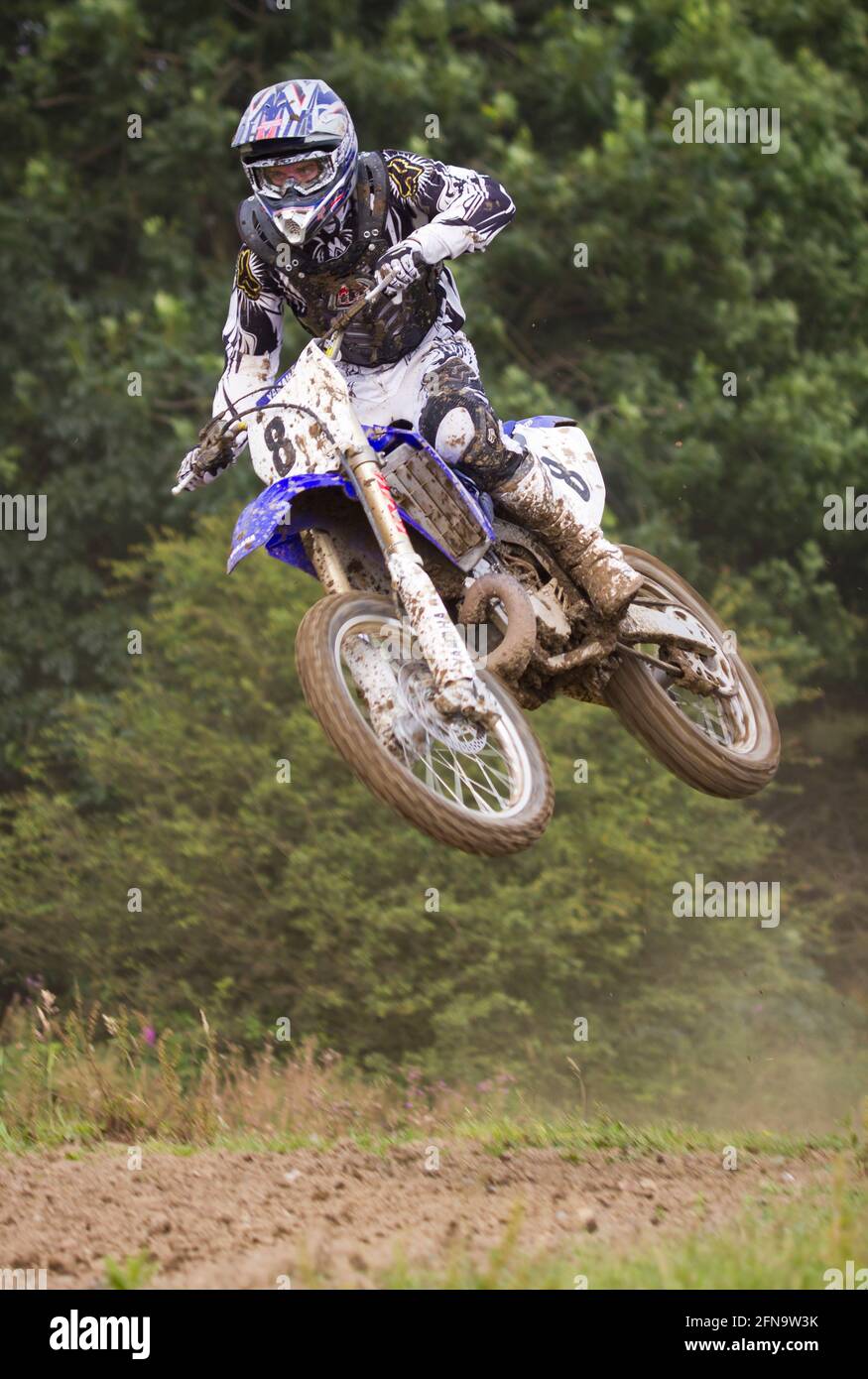 Moto Cross, motor cycle rider, practising on track in Northumberland ...