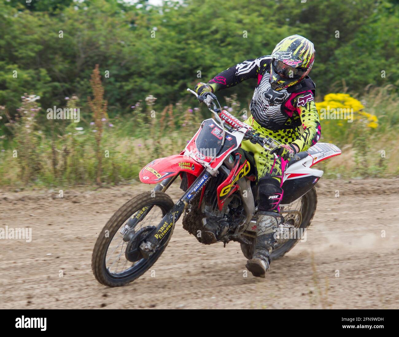 Moto Cross, motor cycle rider, practising on track in Northumberland ...