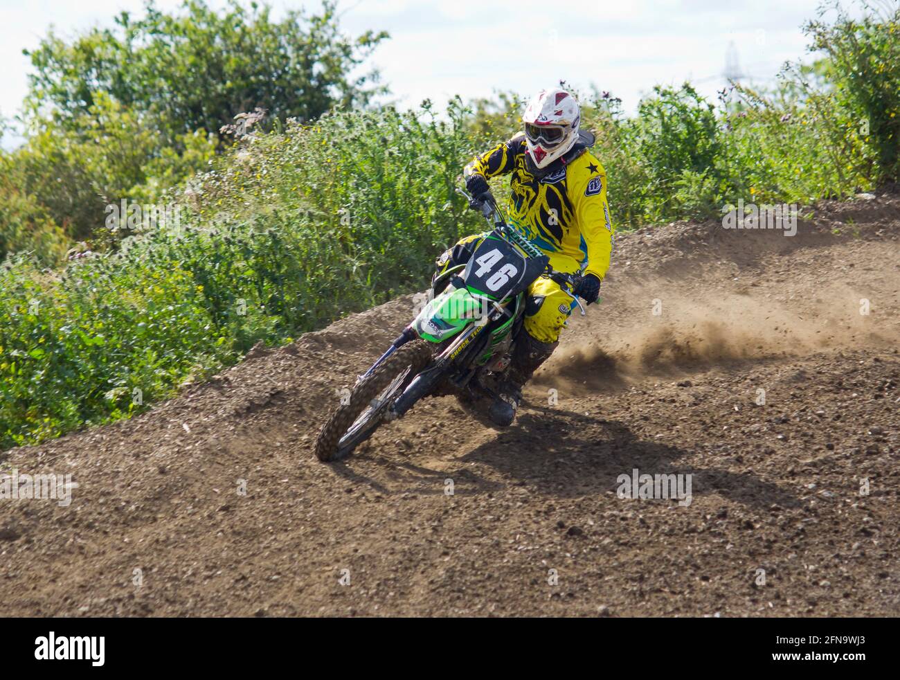 Moto Cross, motor cycle rider, practising on track in Northumberland ...