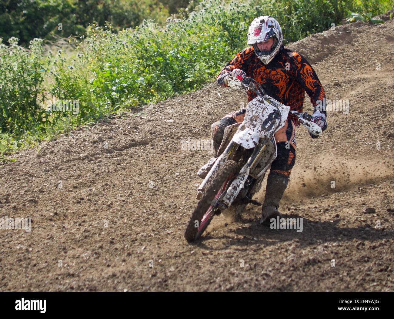 Moto Cross, motor cycle rider, practising on track in Northumberland ...