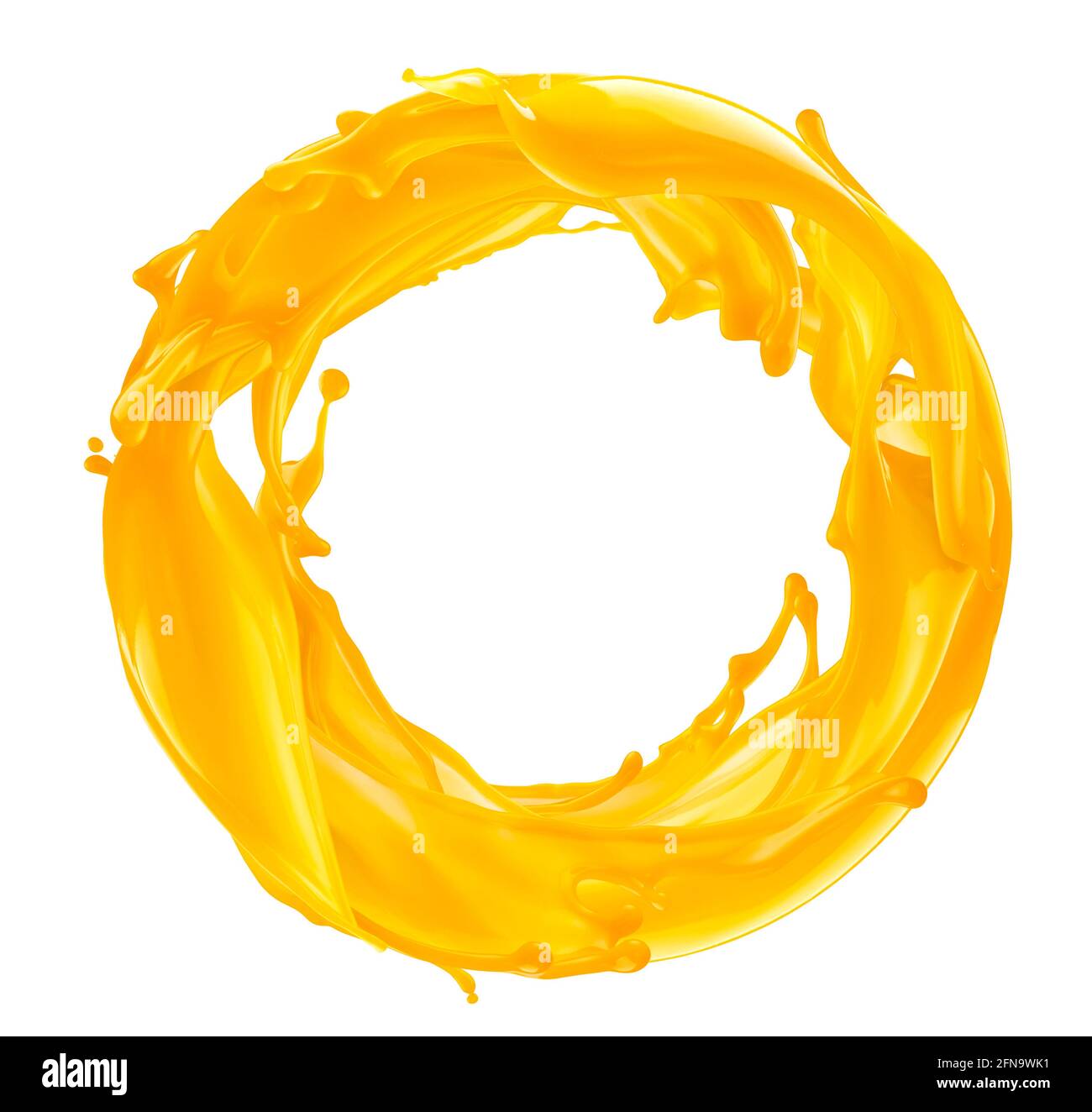 Circle orange juice splash isolated on white background Stock Photo - Alamy