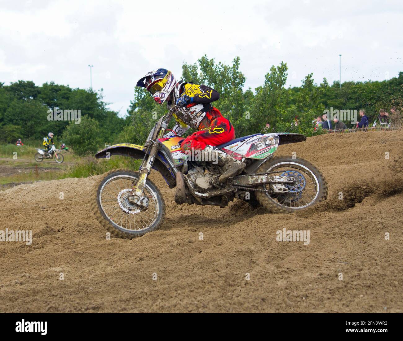 Moto Cross, motor cycle rider, practising on track in Northumberland ...