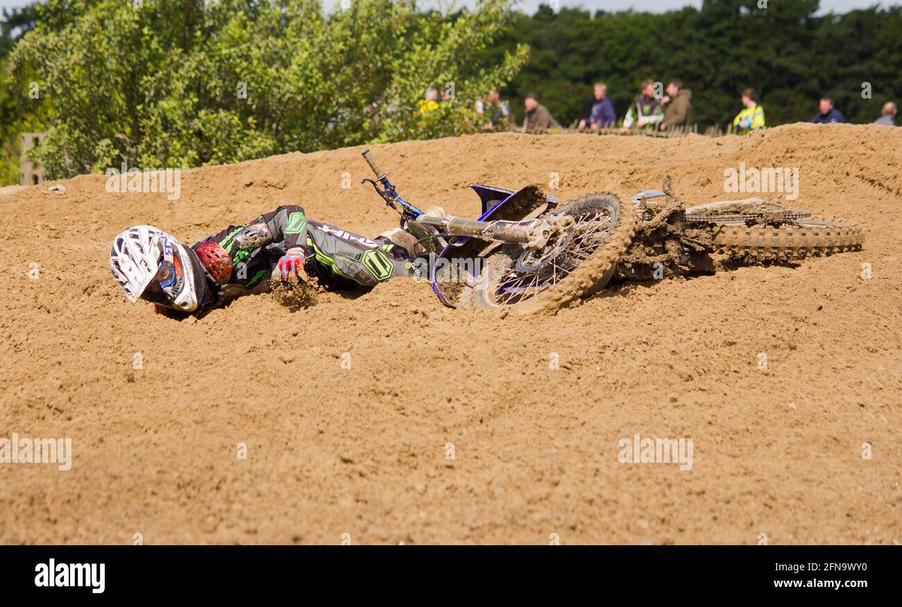 Moto Cross, motor cycle rider, practising on track in Northumberland ...