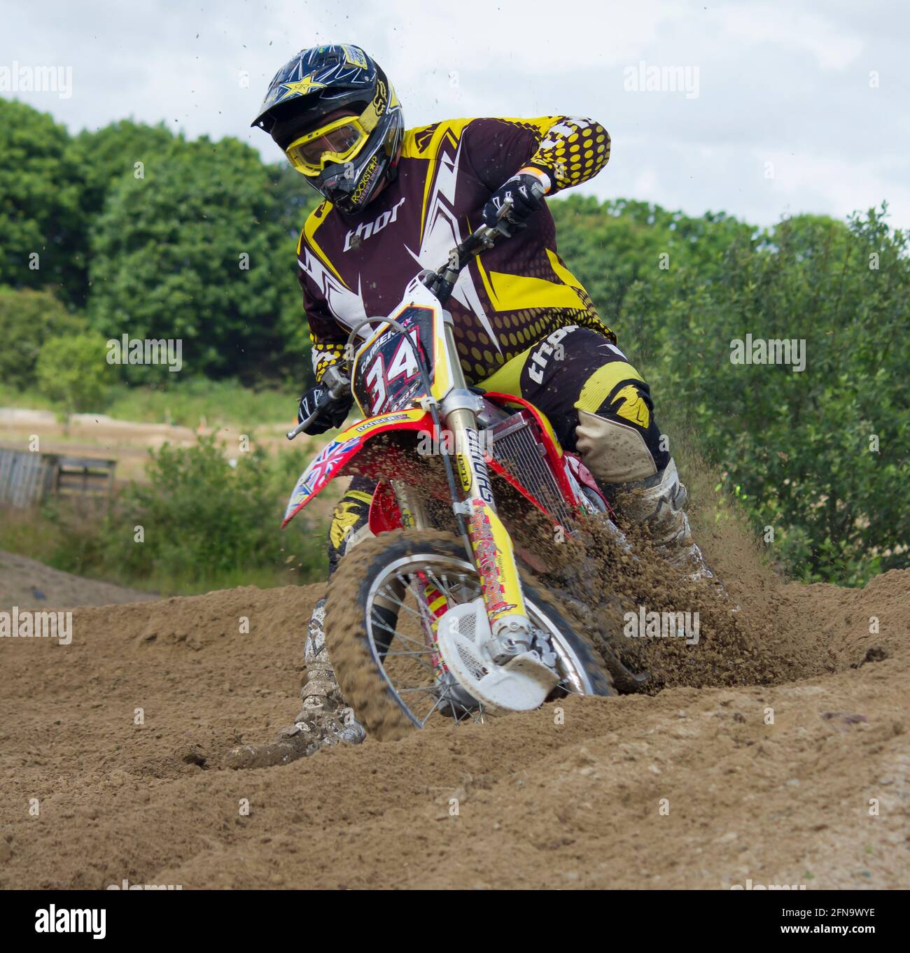 Moto Cross, motor cycle rider, practising on track in Northumberland ...