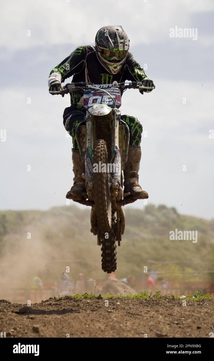 Moto Cross, motor cycle rider, practising on track in Northumberland ...