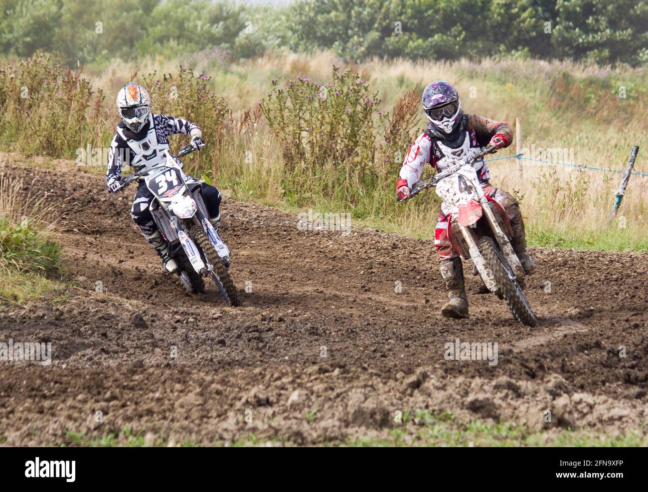 Moto Cross, motor cycle rider, practising on track in Northumberland ...