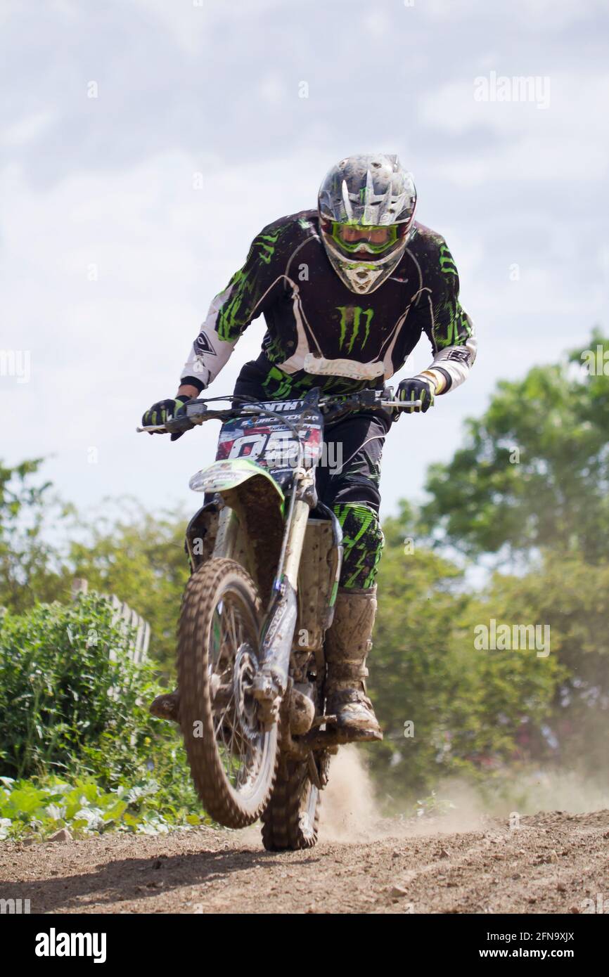 Moto Cross, motor cycle rider, practising on track in Northumberland ...