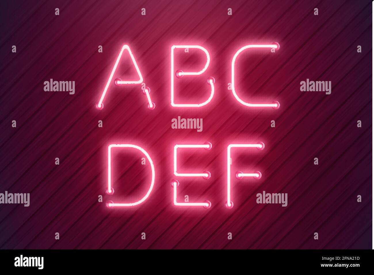 Neon letters from pink led neon lamp in realistic style. Light vector ...