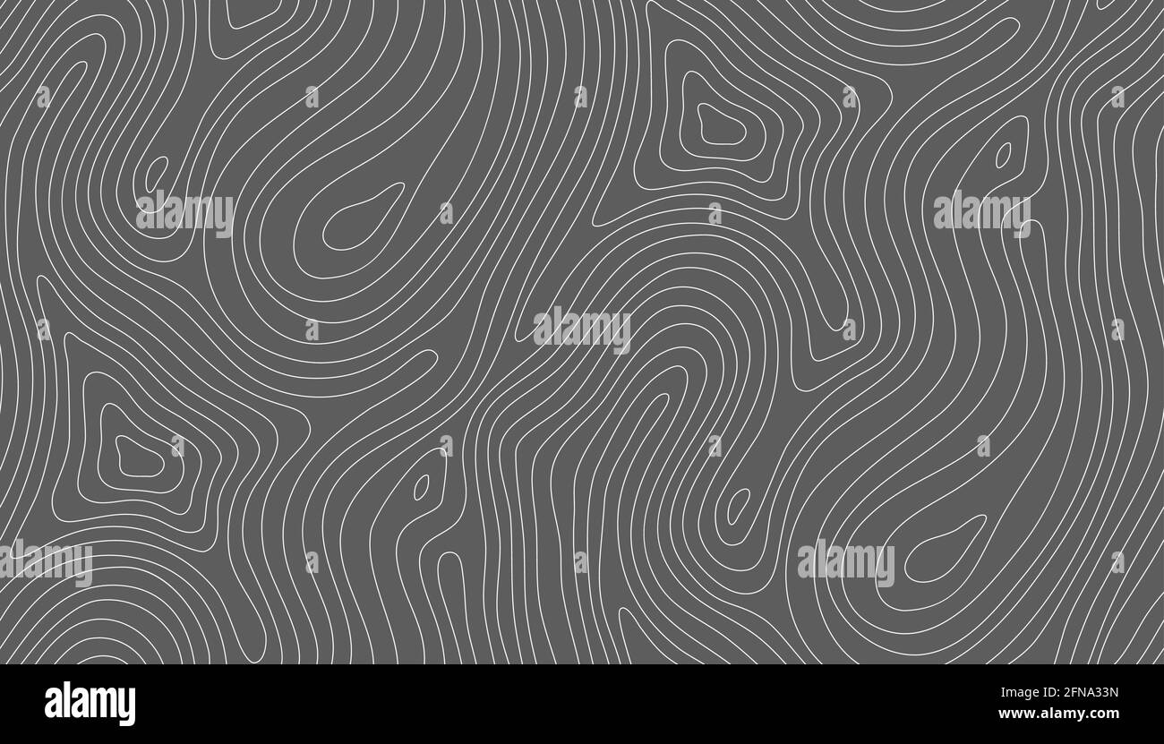 Seamless vector topographic map background white on dark. Line ...