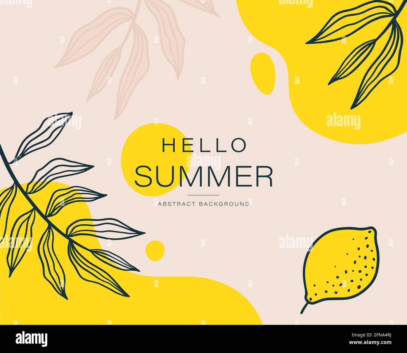 Summer abstract background with tropical leaves and lemon. Vector ...