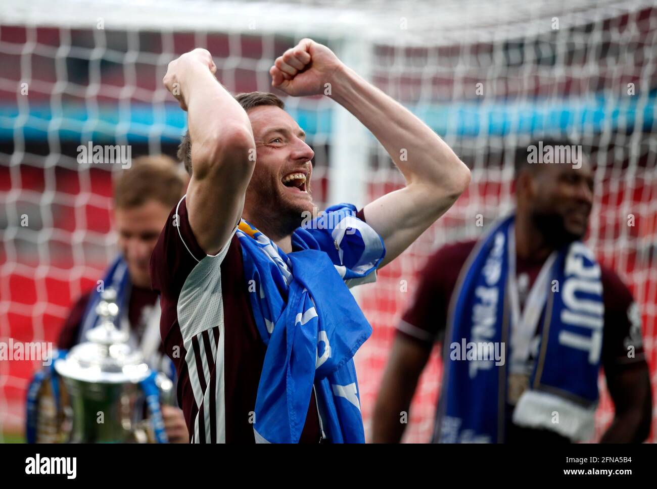 Leicester City's Jamie Vardy celebrates with the trophy after the ...