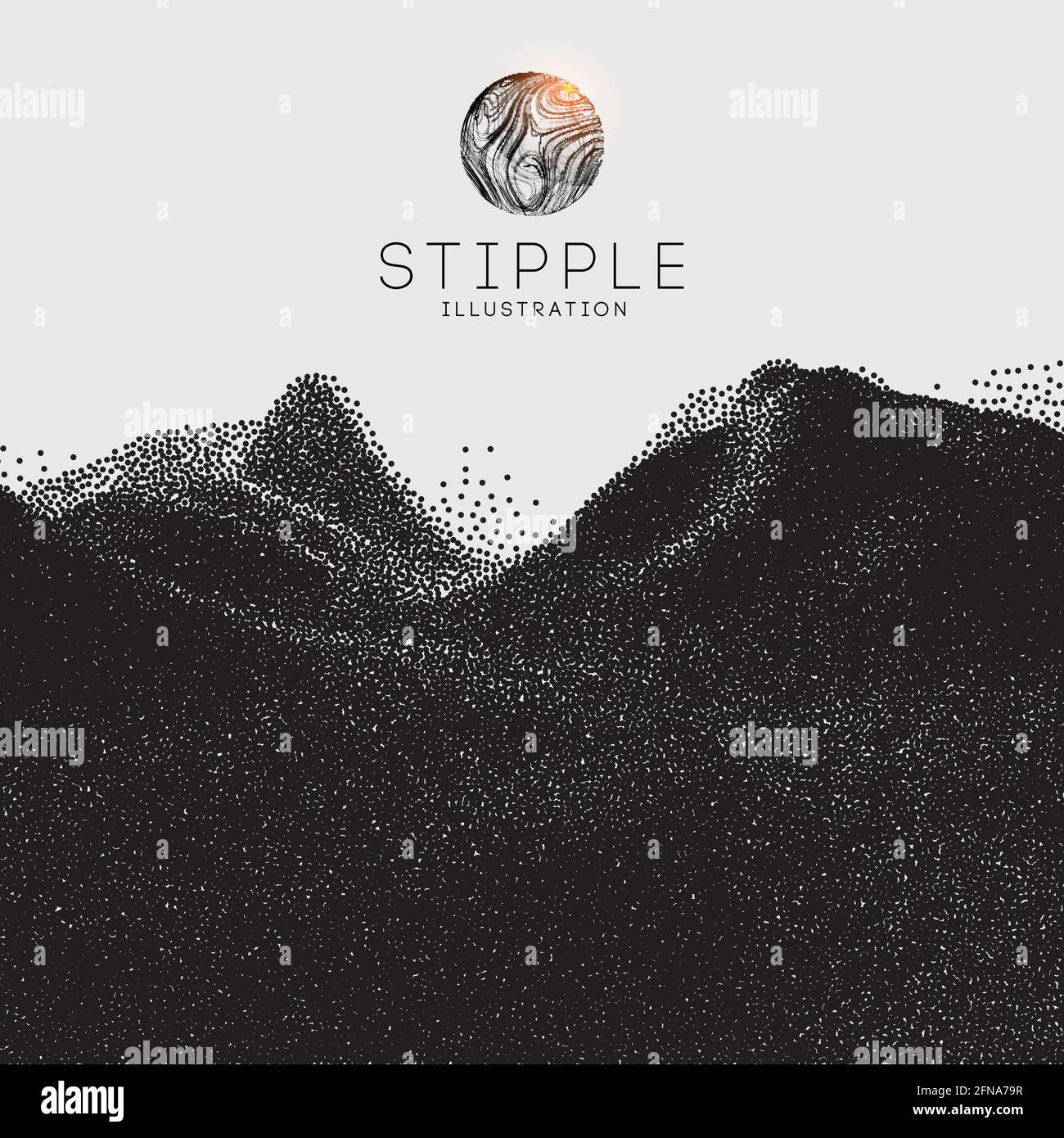 Dot stipple illustration. Old art Snowboard mountain Art background ...