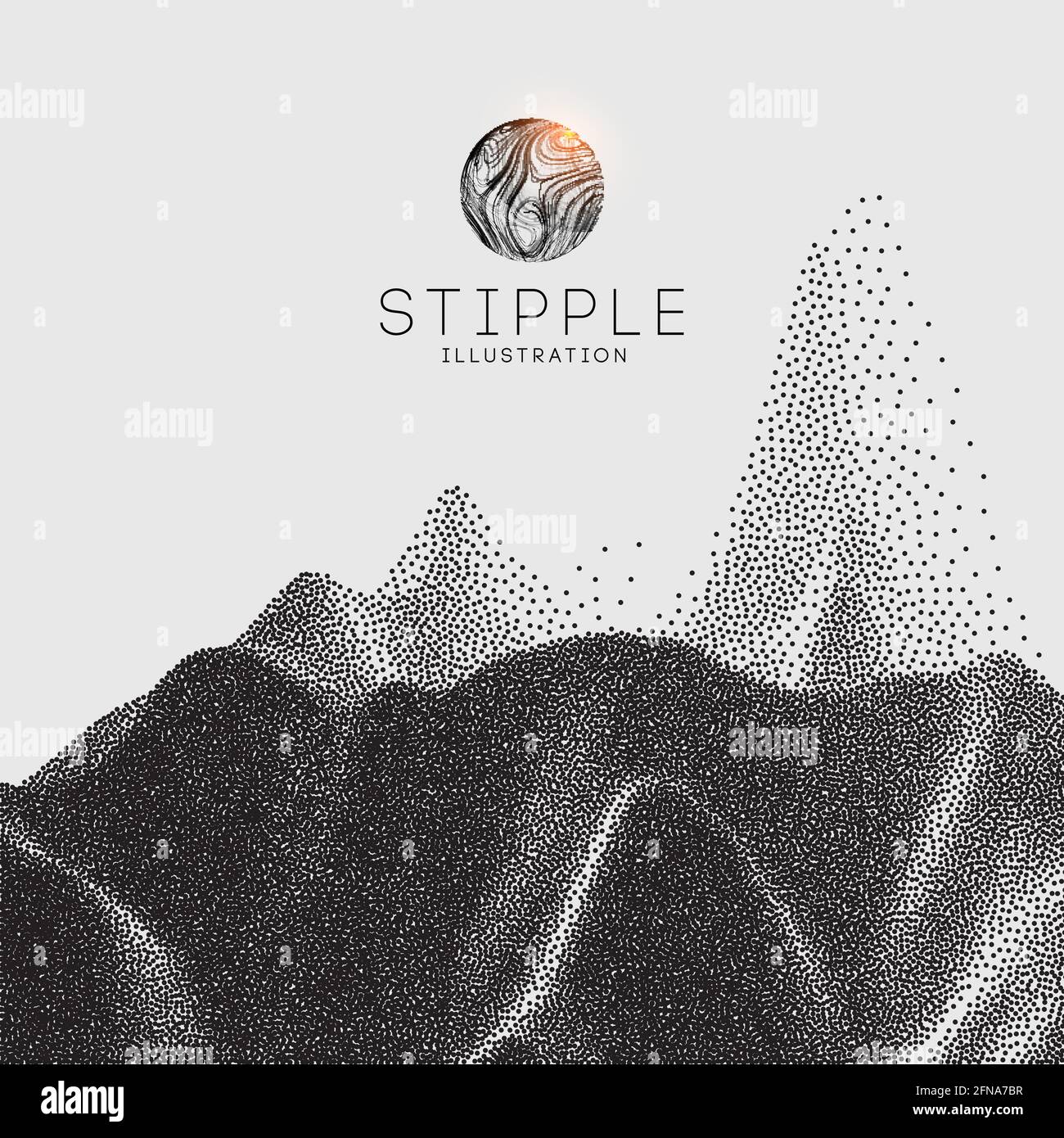 Dot stipple illustration. Old art Snowboard mountain Art background ...