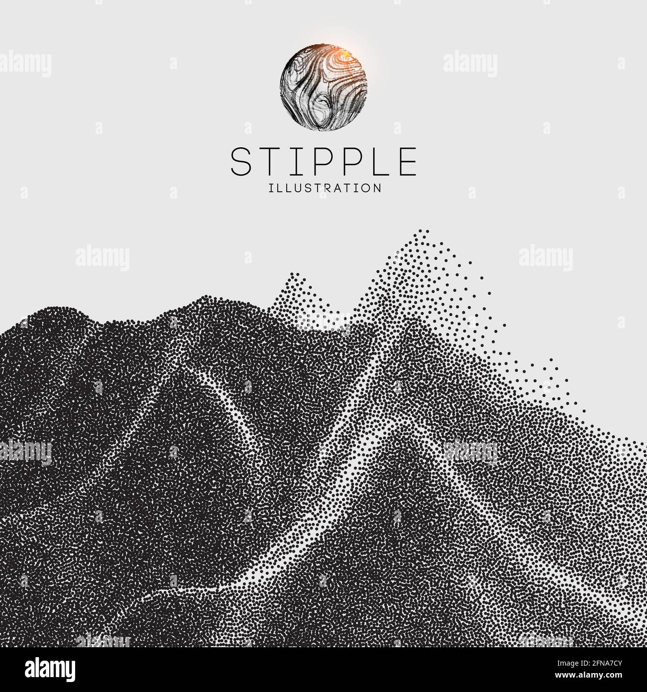 Dot stipple illustration. Old art Snowboard mountain Art background ...