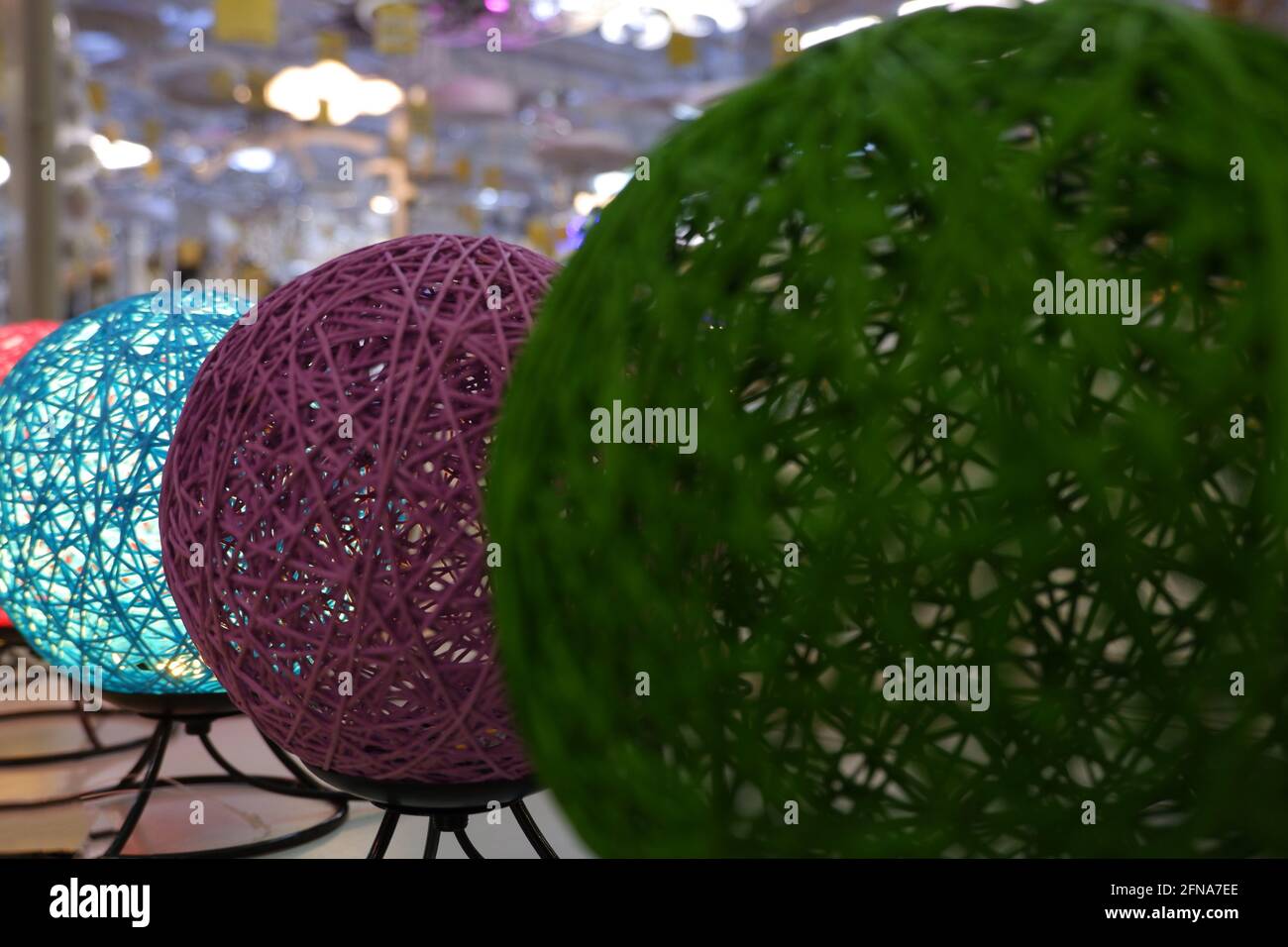Decorative stylish lamps in the form of multi-colored balls Stock Photo ...