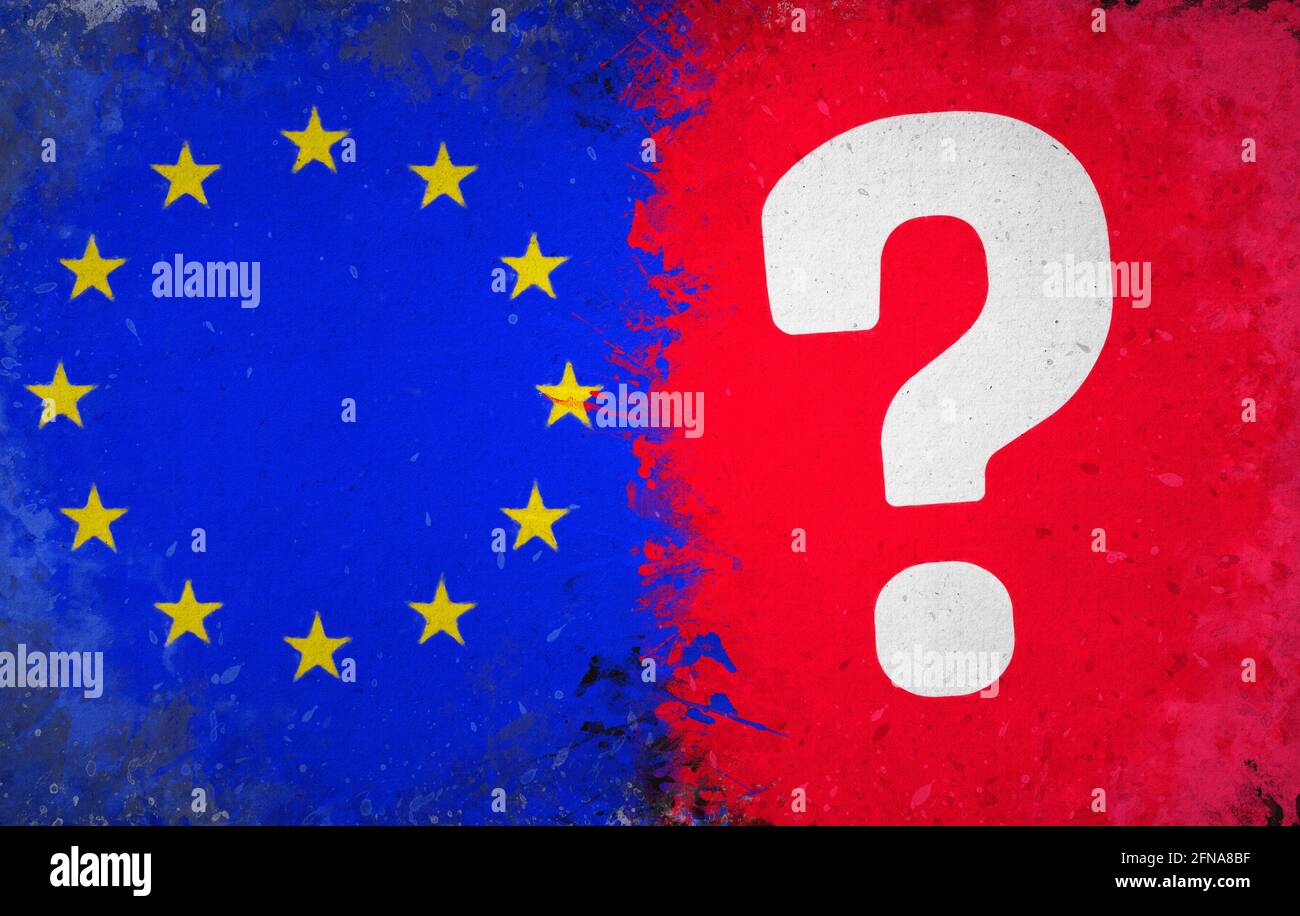 question mark, european union flags Stock Photo - Alamy
