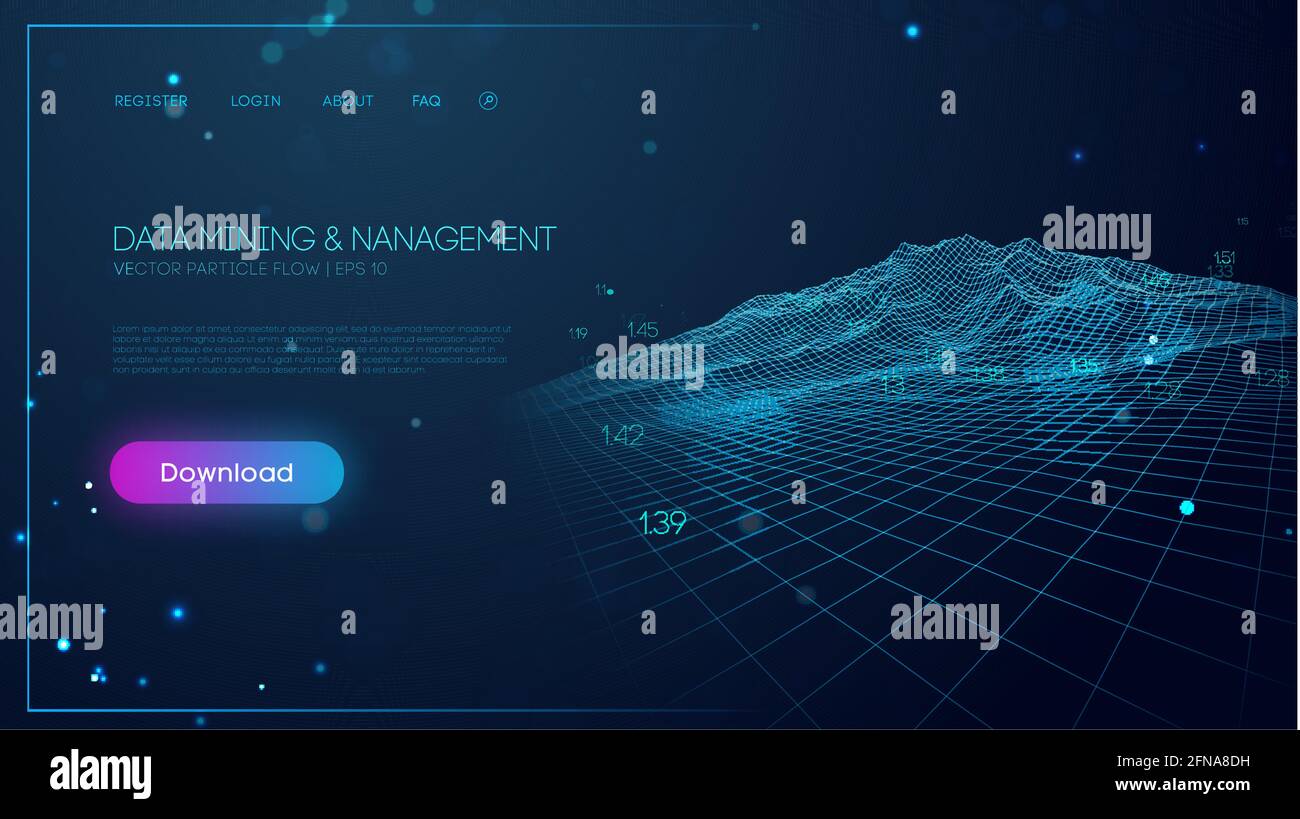 Data mining and management. Abstract wireframe landscape digital ...