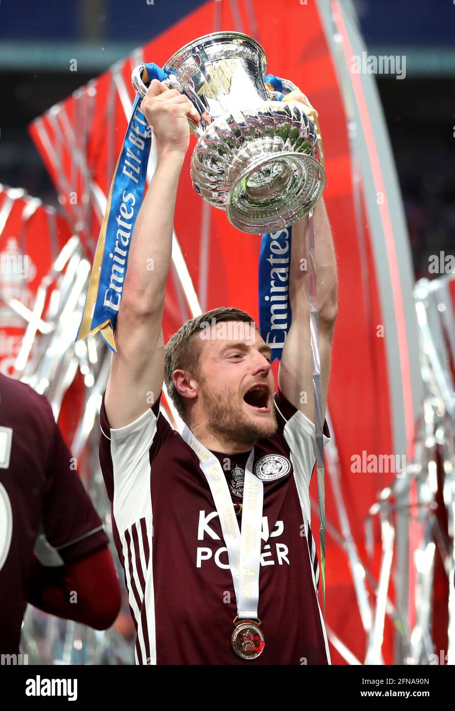 Leicester City's Jamie Vardy celebrates with the trophy after the ...