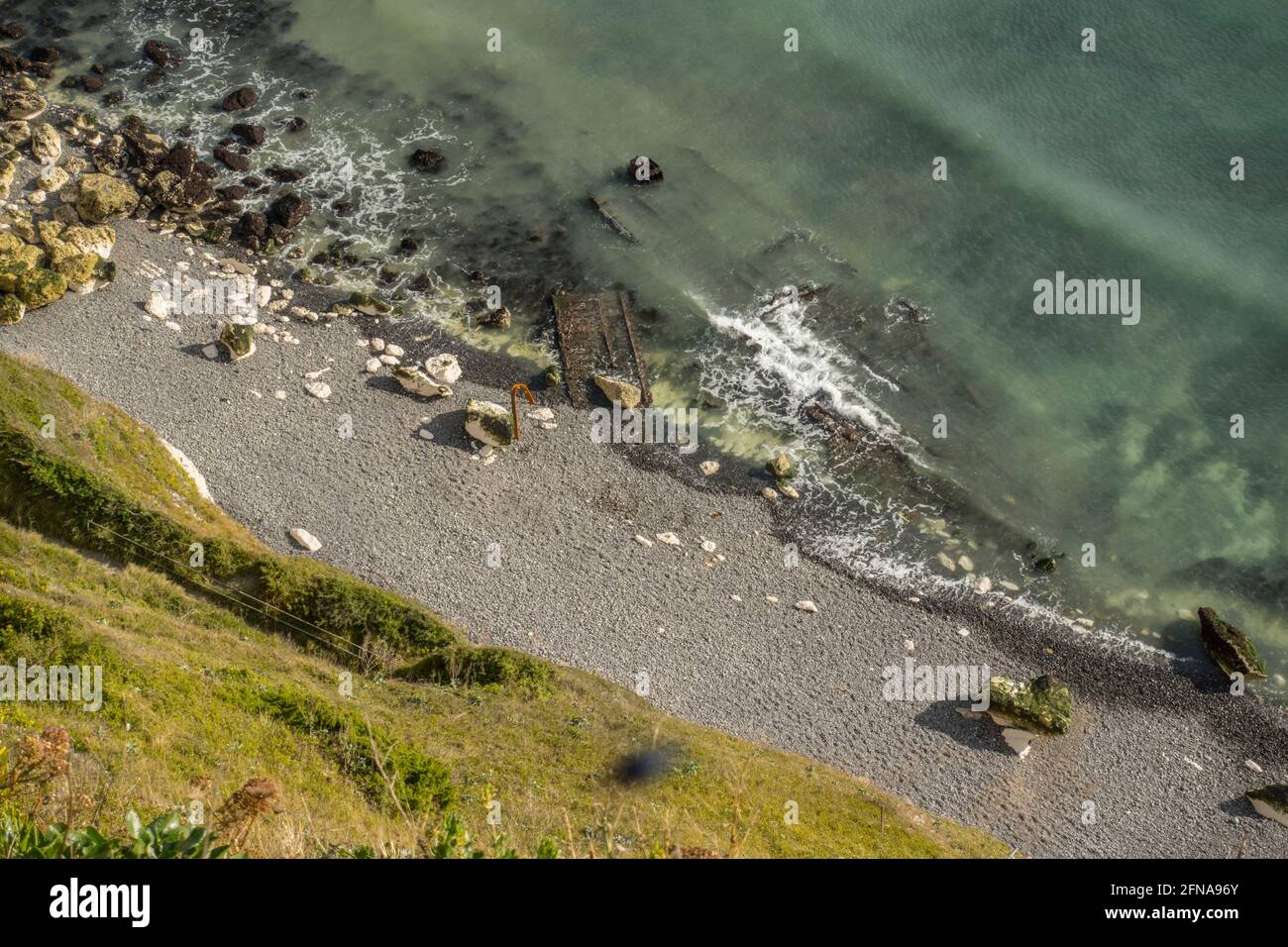 Looking down on Langdon Bay from the top of the White cliffs of Dover ...