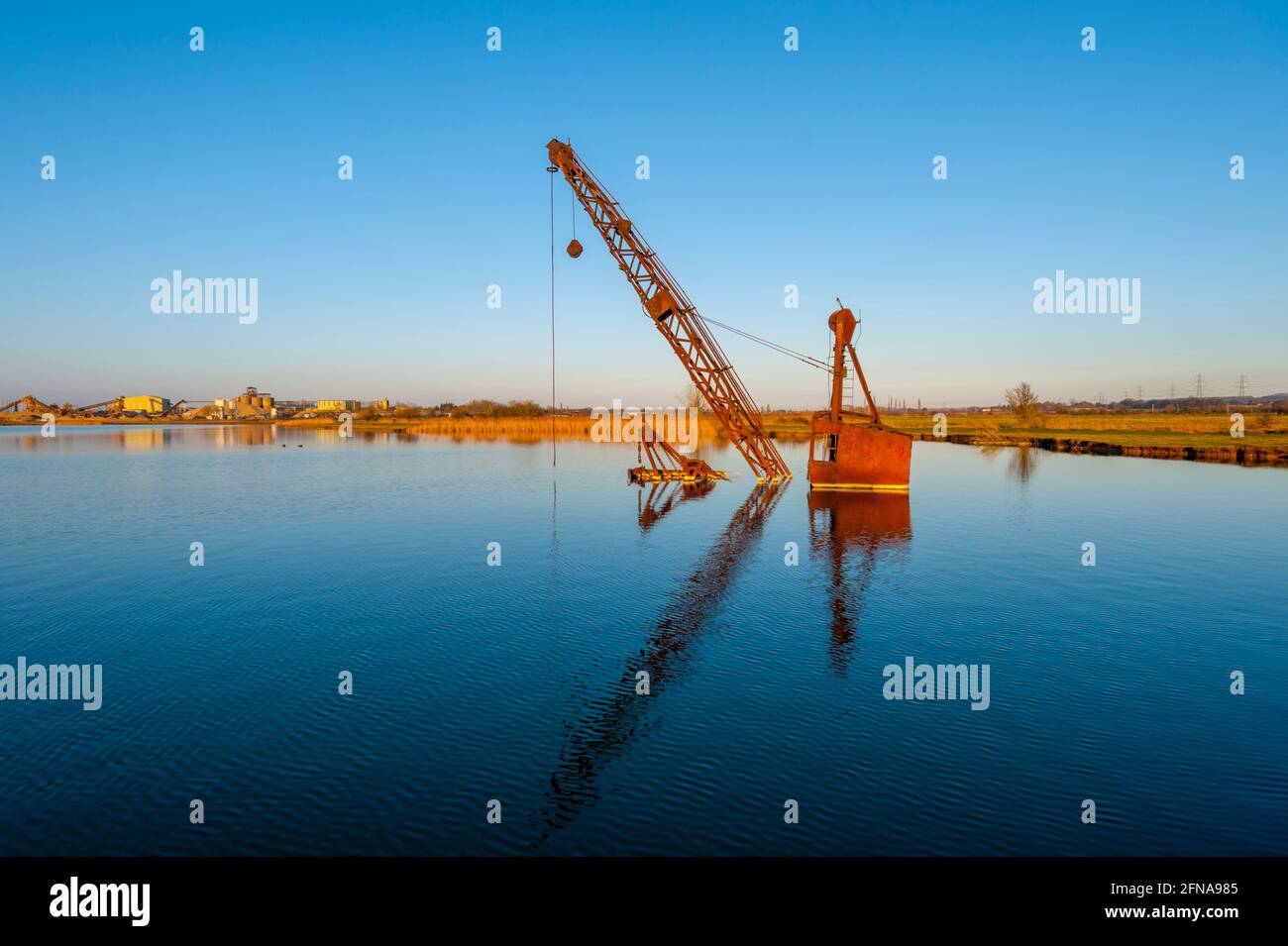 Sunken Dragline crane at Cliffe Pools on the south bank of the Thames ...