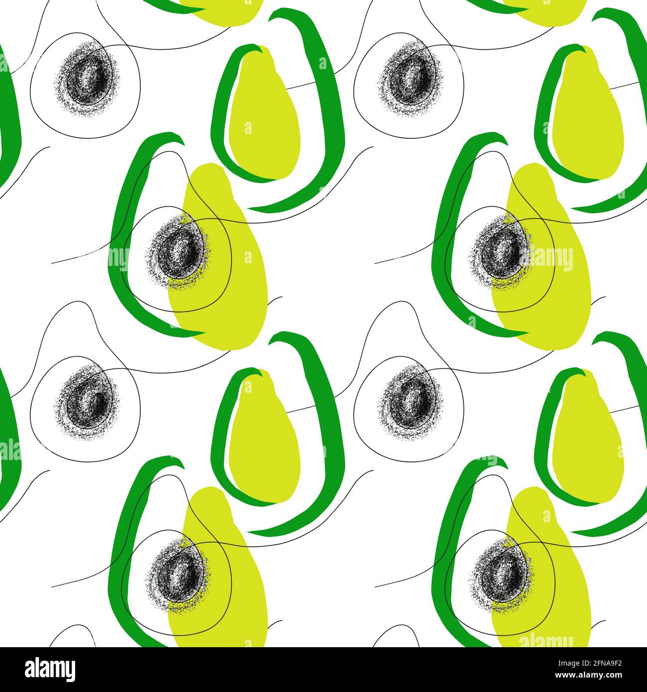 Seamless pattern with Abstract avocado illustration with black line in ...